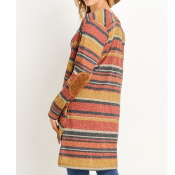 Gilli | Sweaters | Gilli Striped Elbow Patch Cardigan Hi Lo Nwt | Poshmark